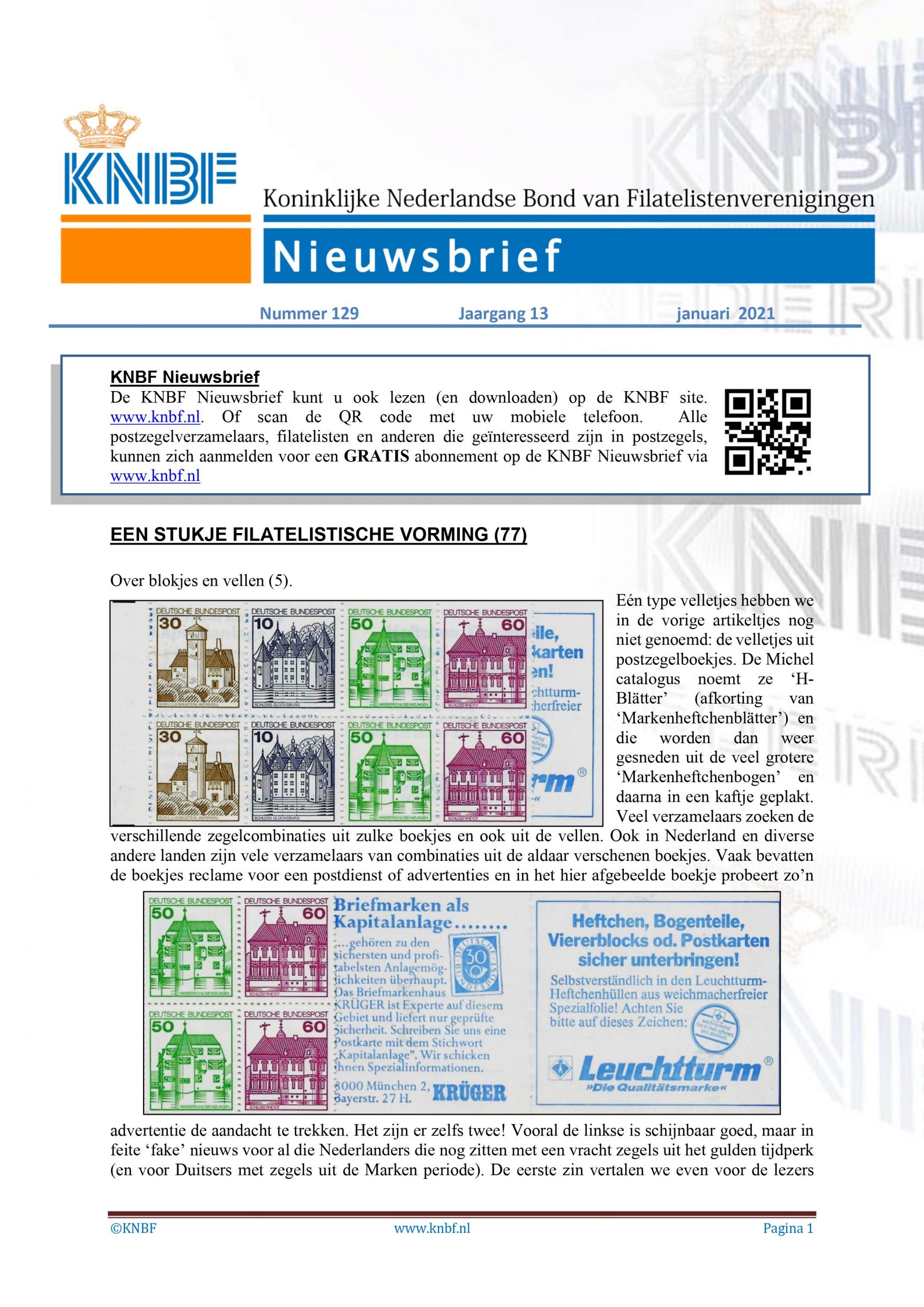 KNBF nieuwsbrief 129 - Januari 2021 - Postzegel Vereniging De Post-Hoorn